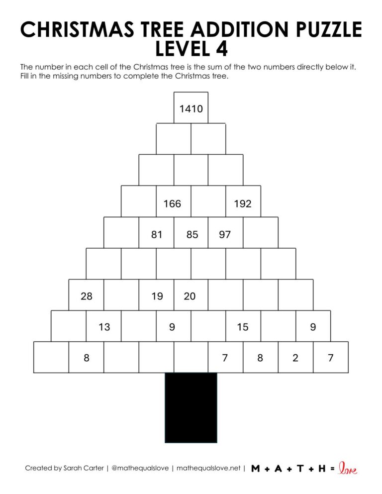 Christmas Tree Addition Puzzle Worksheets [FREE PDF]