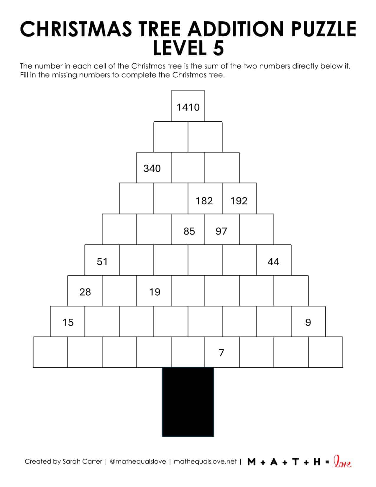 Christmas Tree Addition Puzzle Worksheets [FREE PDF]