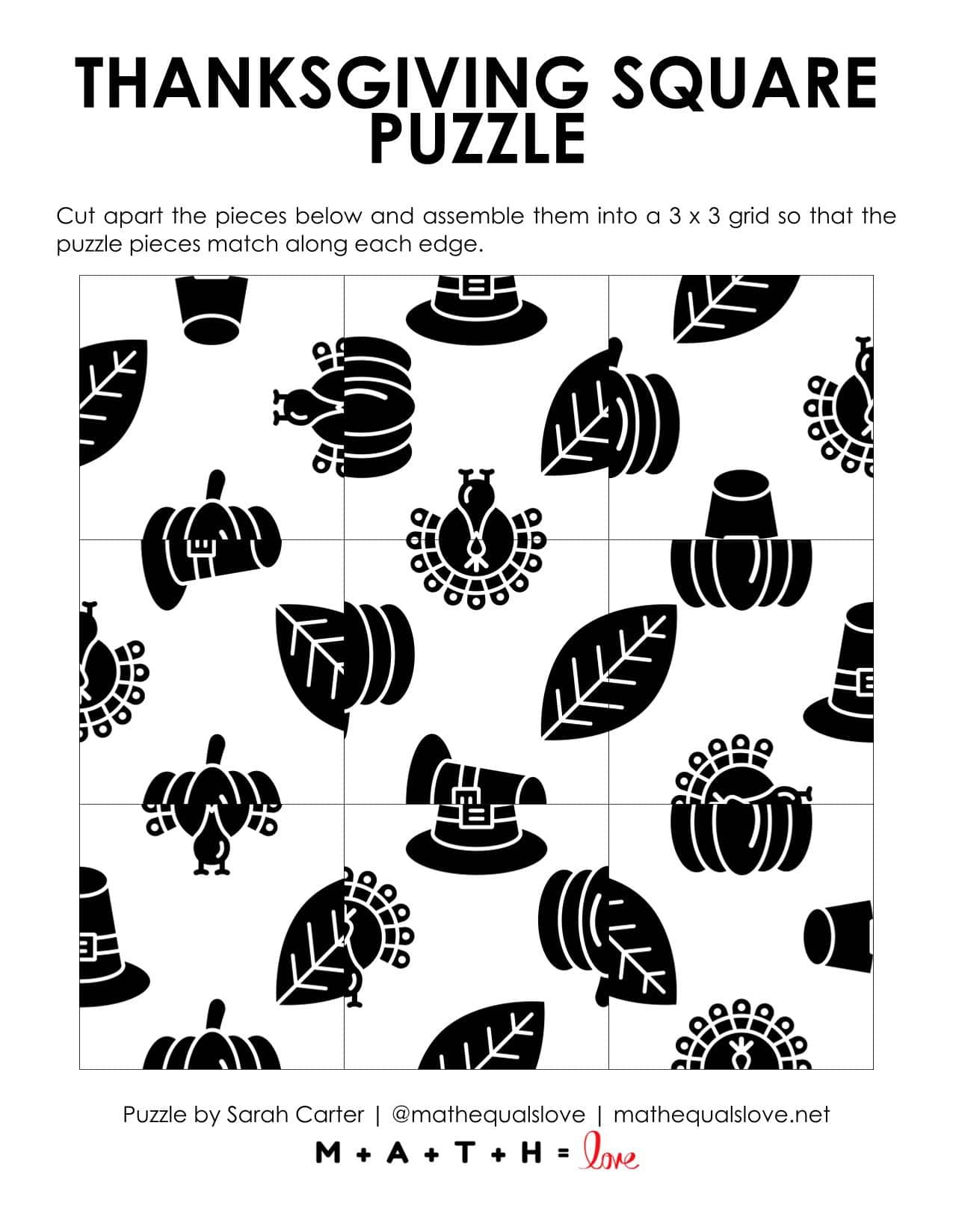 Thanksgiving Square Edge Matching Puzzle | Math = Love