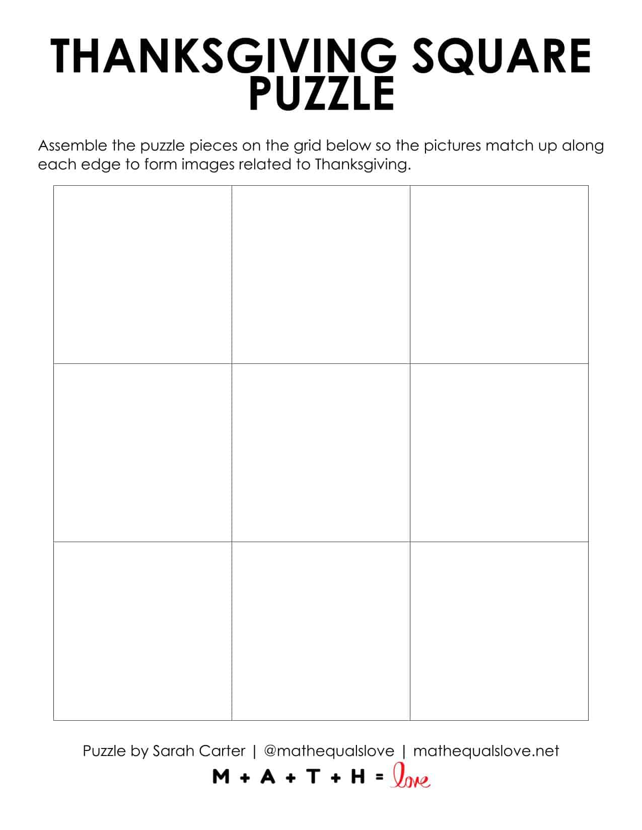 Thanksgiving Square Edge Matching Puzzle | Math = Love