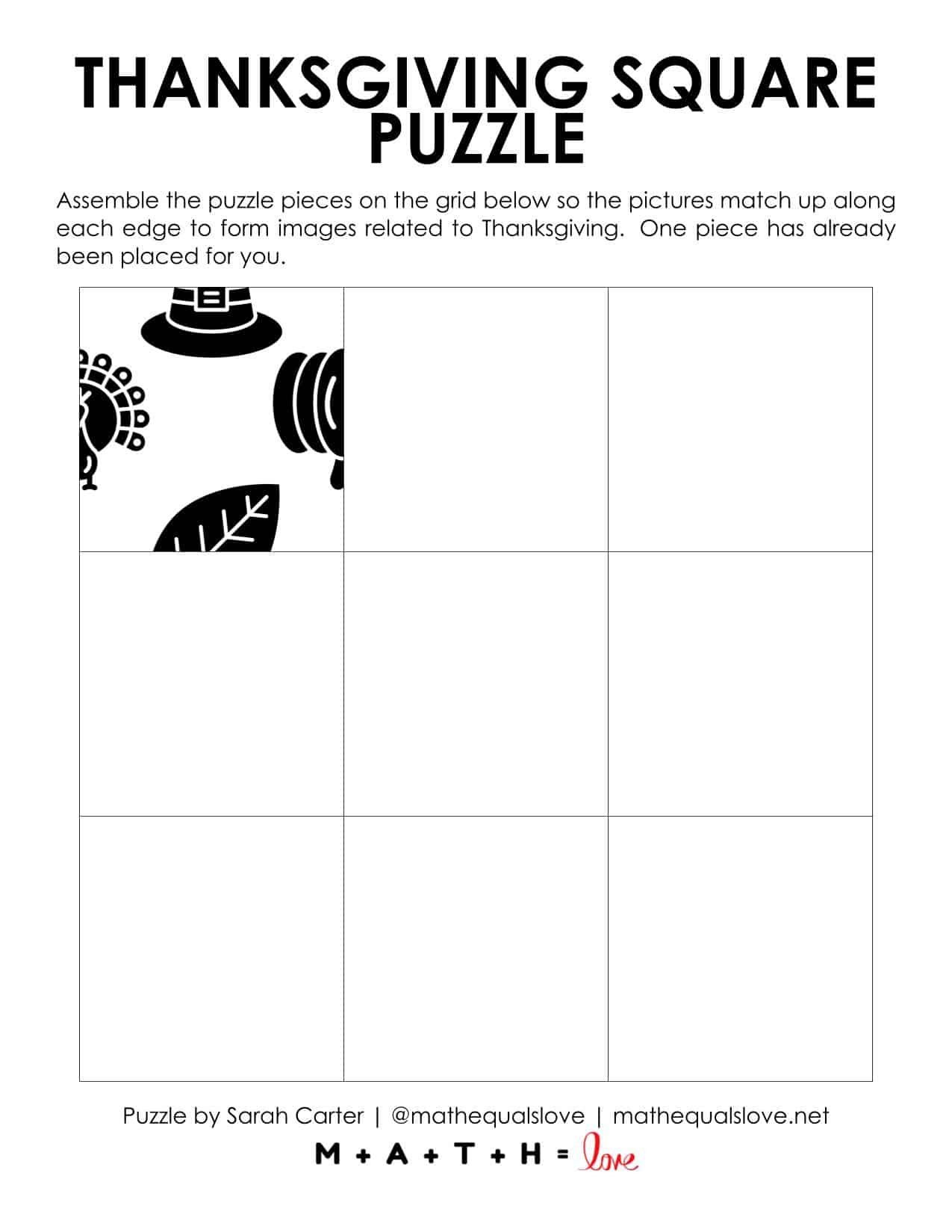 Thanksgiving Square Edge Matching Puzzle | Math = Love