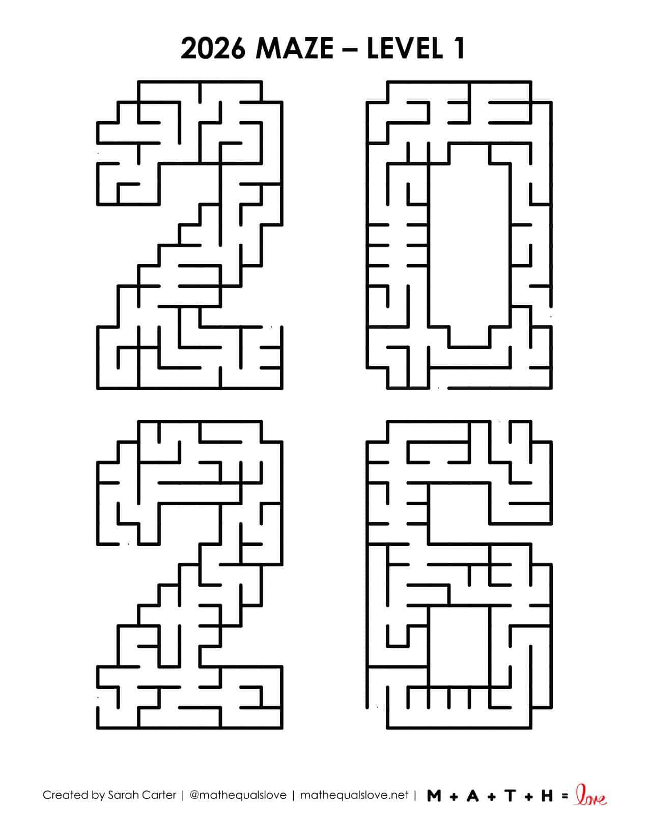 2026 Maze Worksheet | Math = Love