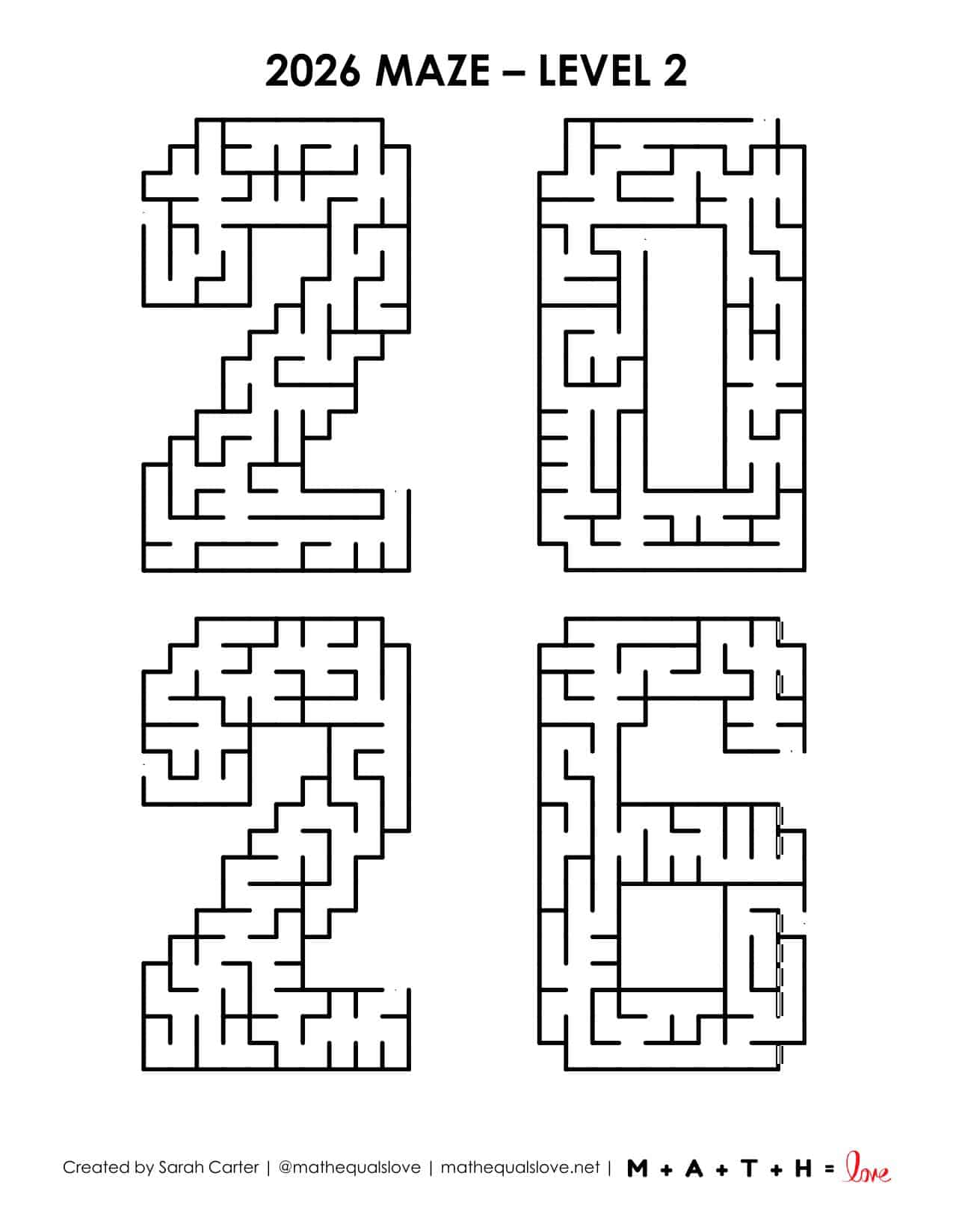 2026 Maze Worksheet | Math = Love