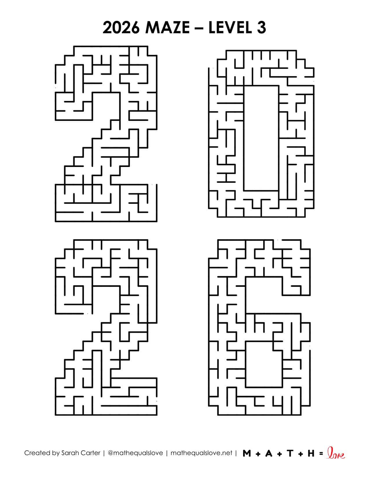2026 Maze Worksheet | Math = Love