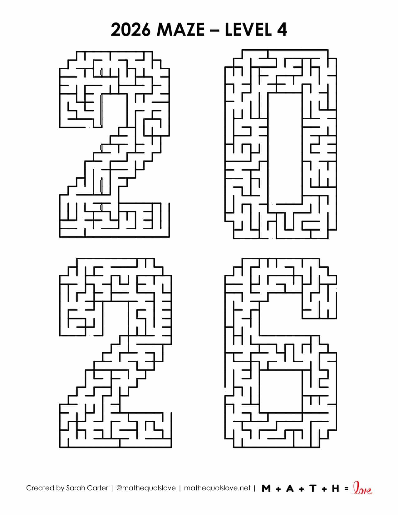 2026 Maze Worksheet | Math = Love