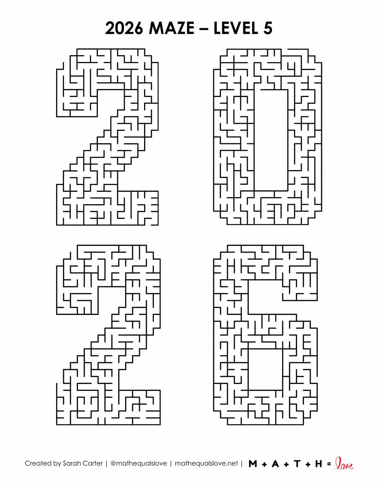 2026 Maze Worksheet | Math = Love