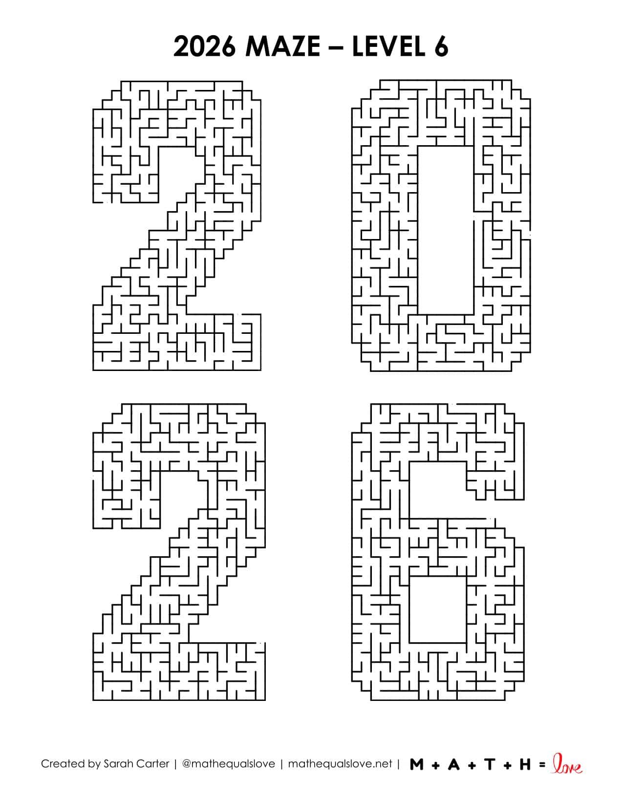 2026 Maze Worksheet | Math = Love