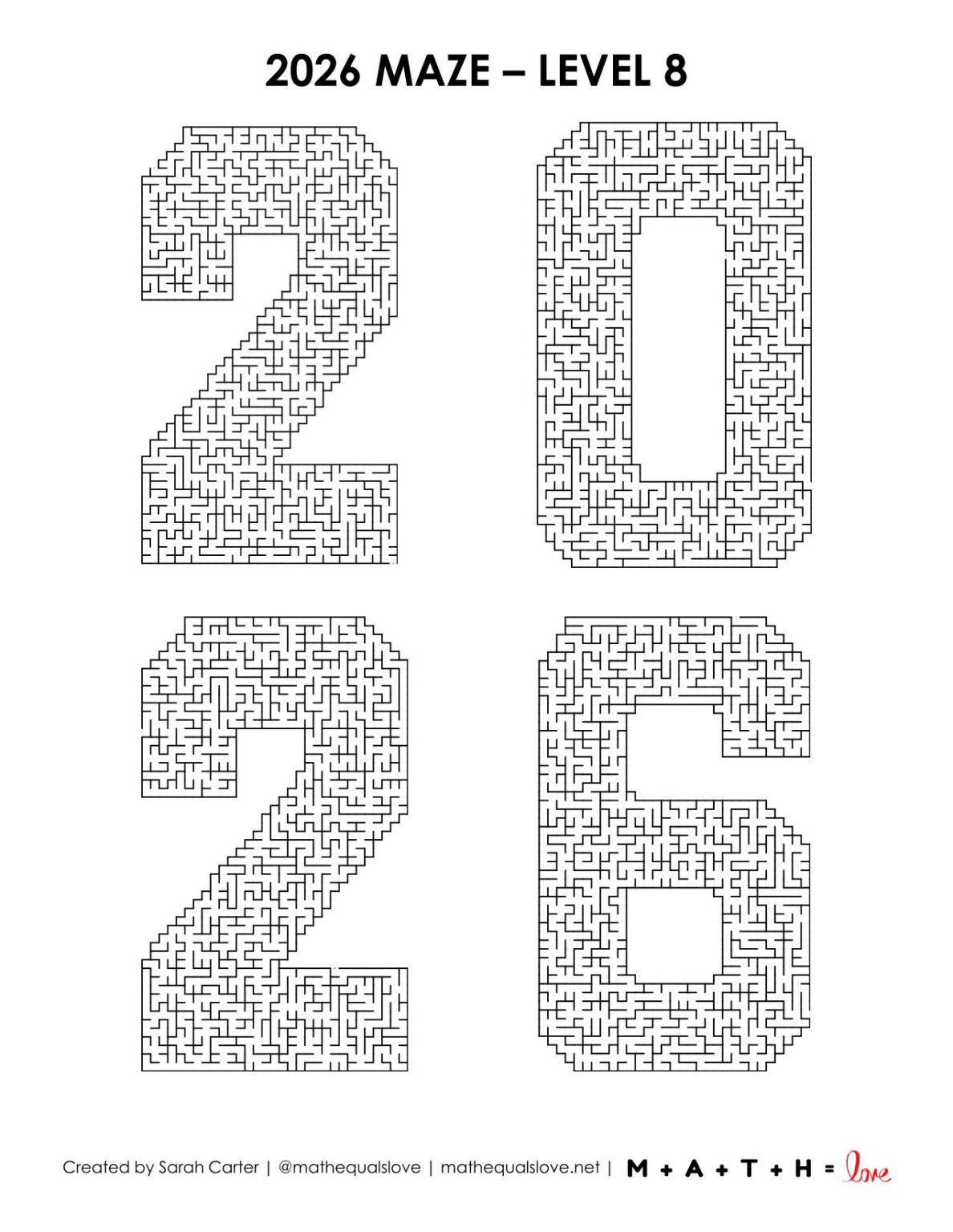 2026 Maze Worksheet | Math = Love