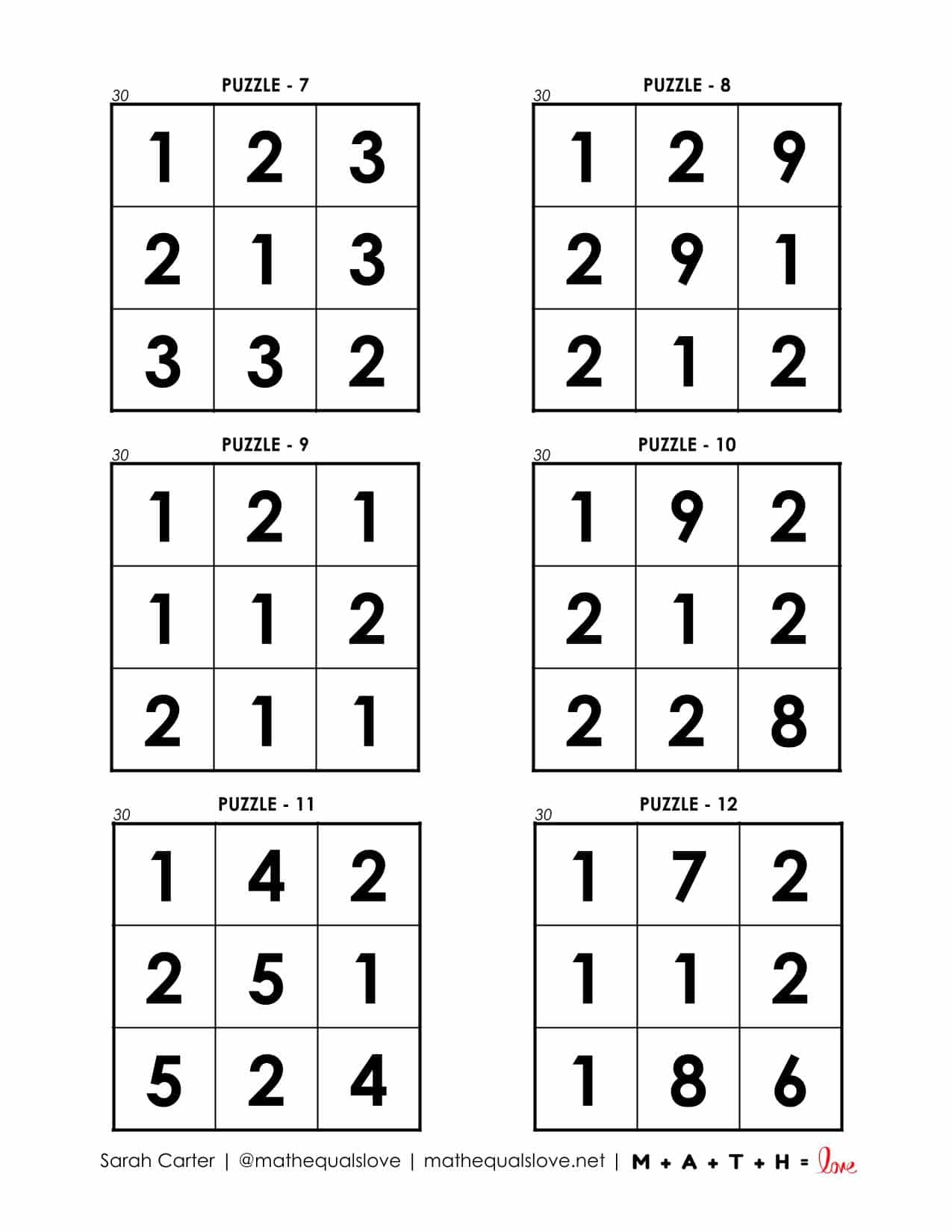 30 Square Logic Puzzles | Math = Love