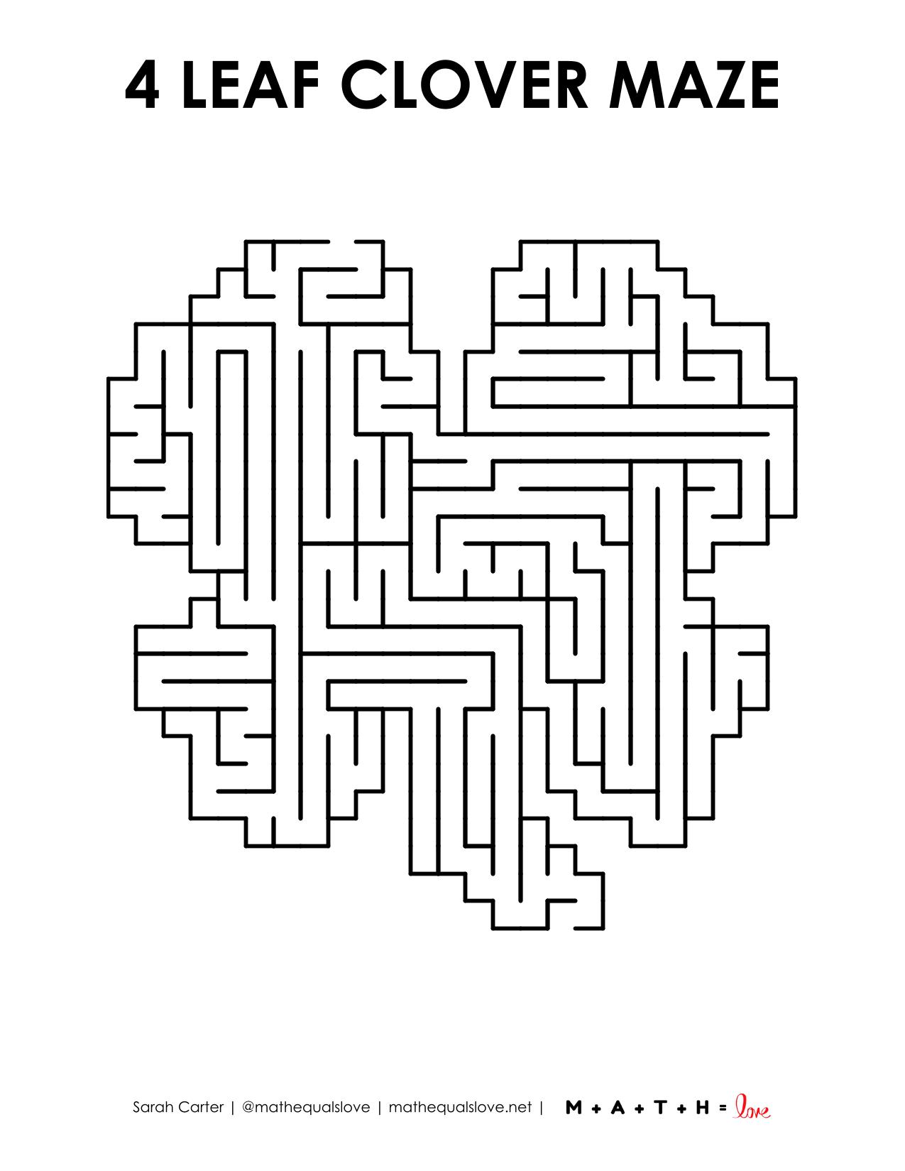 Four Leaf Clover St. Patrick's Day Maze | Math = Love