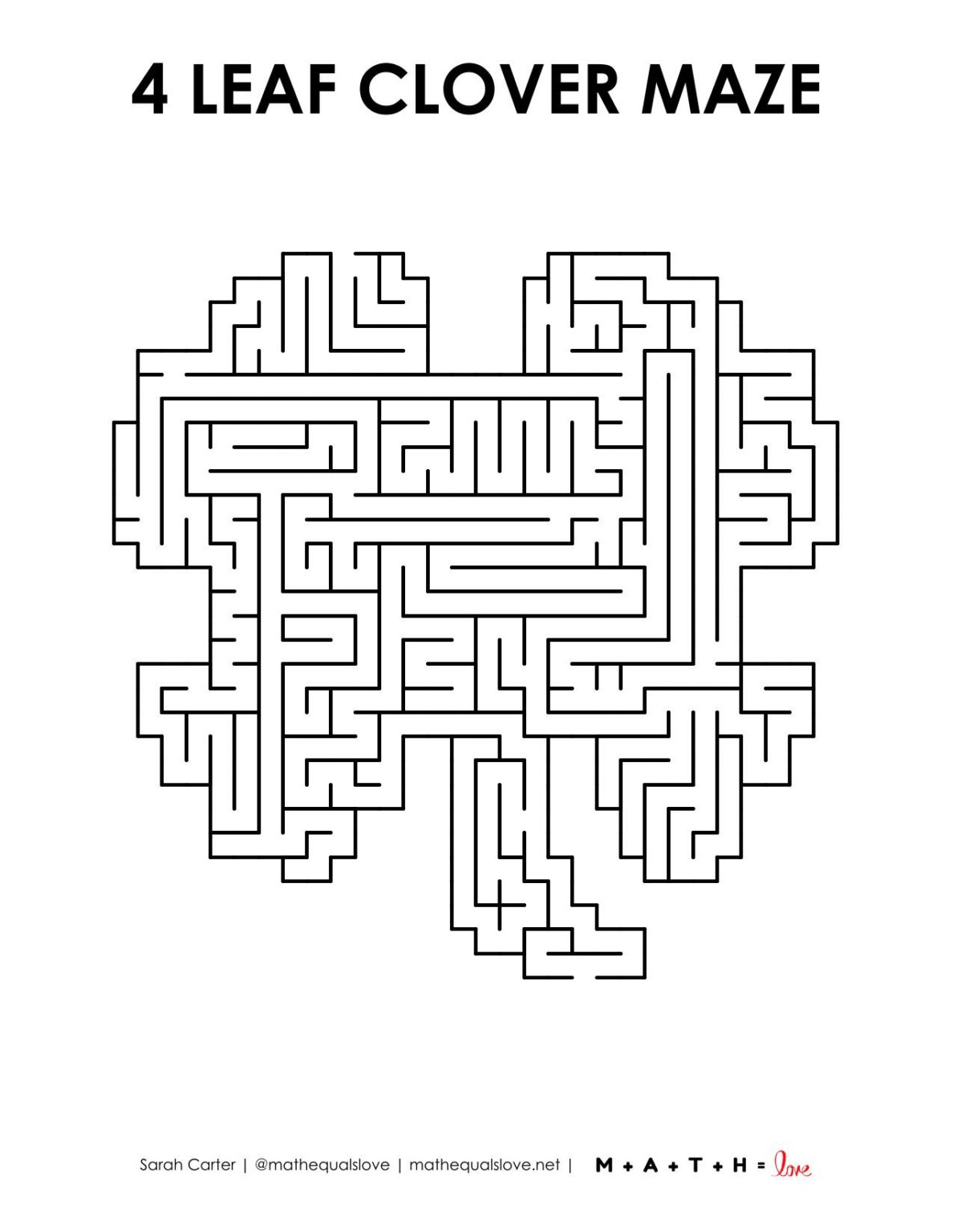Four Leaf Clover St. Patrick's Day Maze | Math = Love
