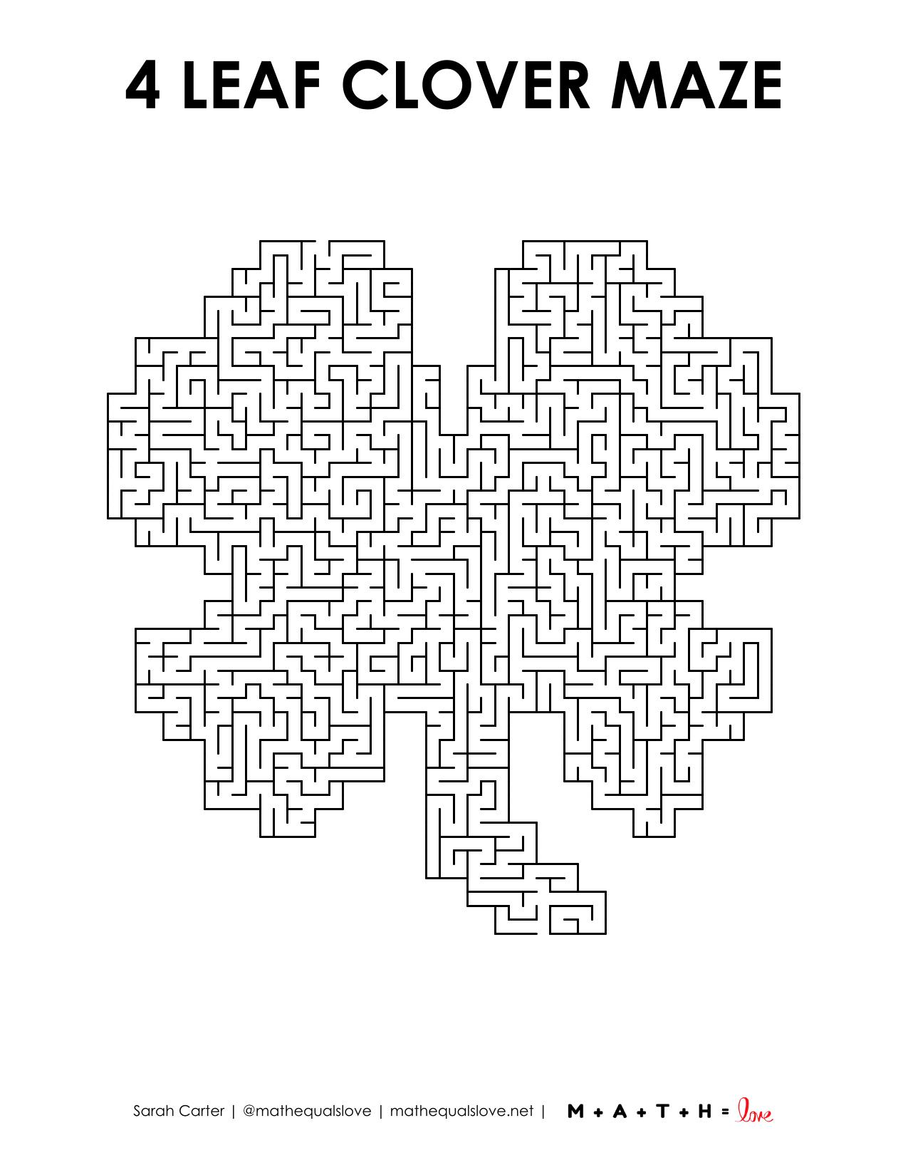 Four Leaf Clover St. Patrick's Day Maze | Math = Love