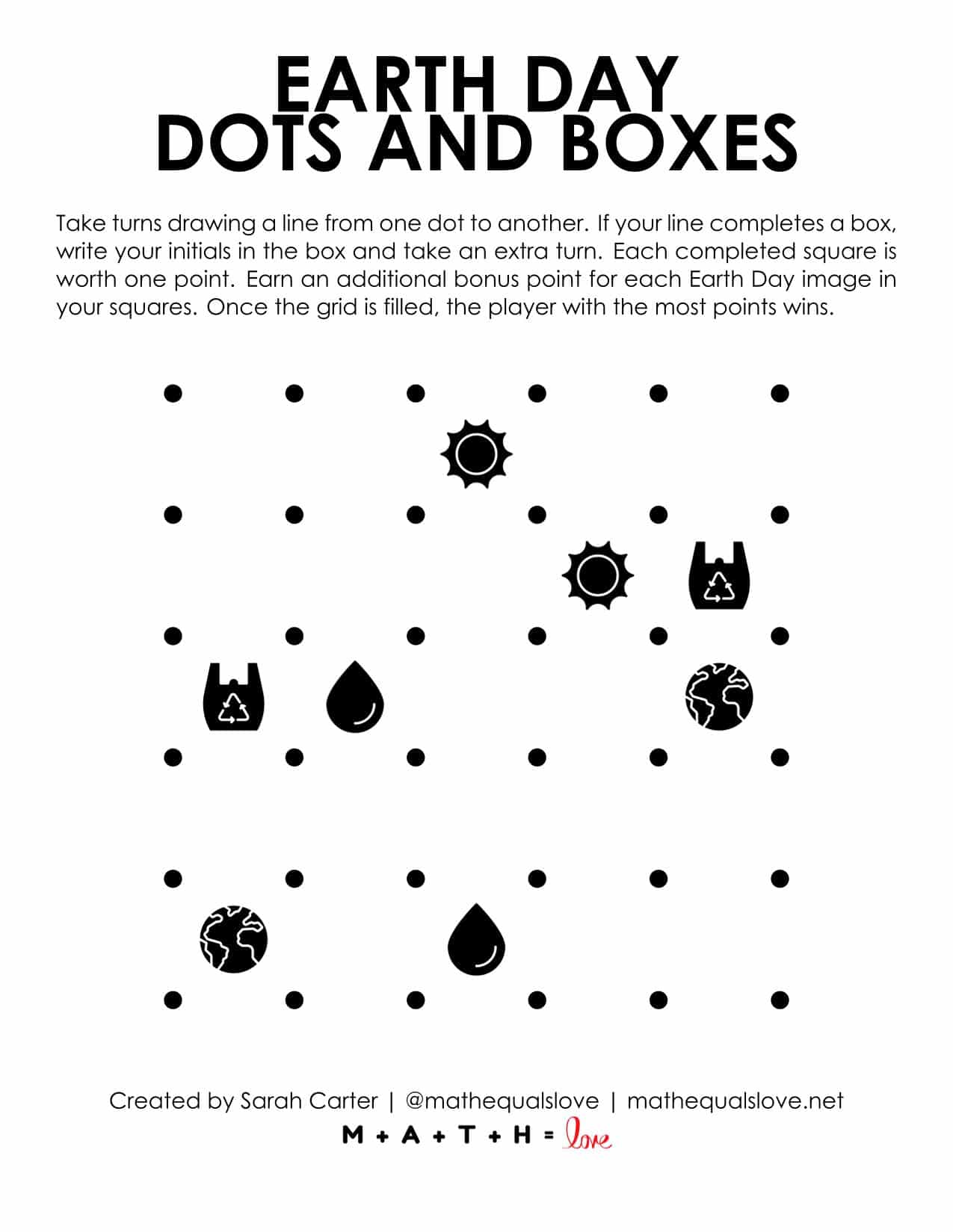 Earth Day Dots and Boxes Game | Math = Love