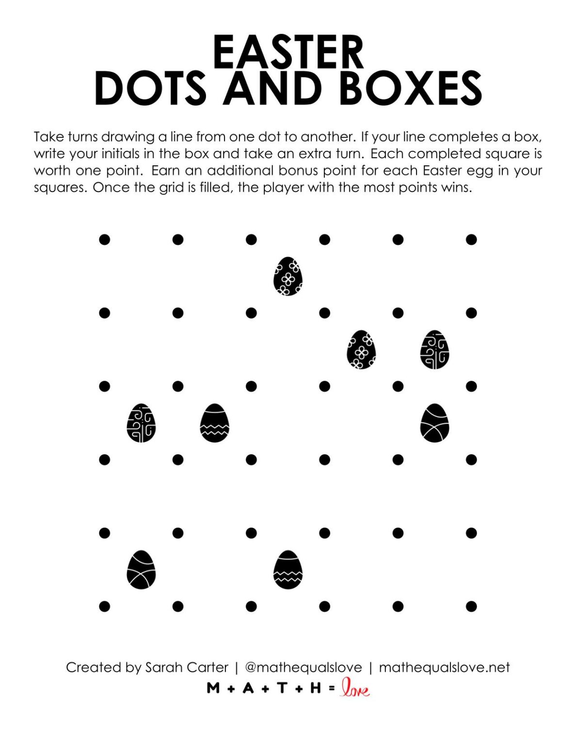Easter Dots and Boxes Game | Math = Love
