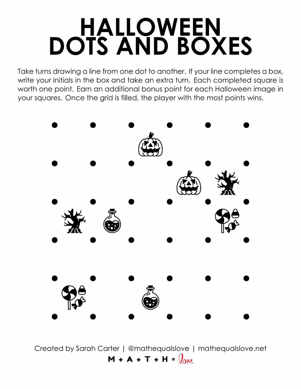 Halloween Dots and Boxes Game | Math = Love