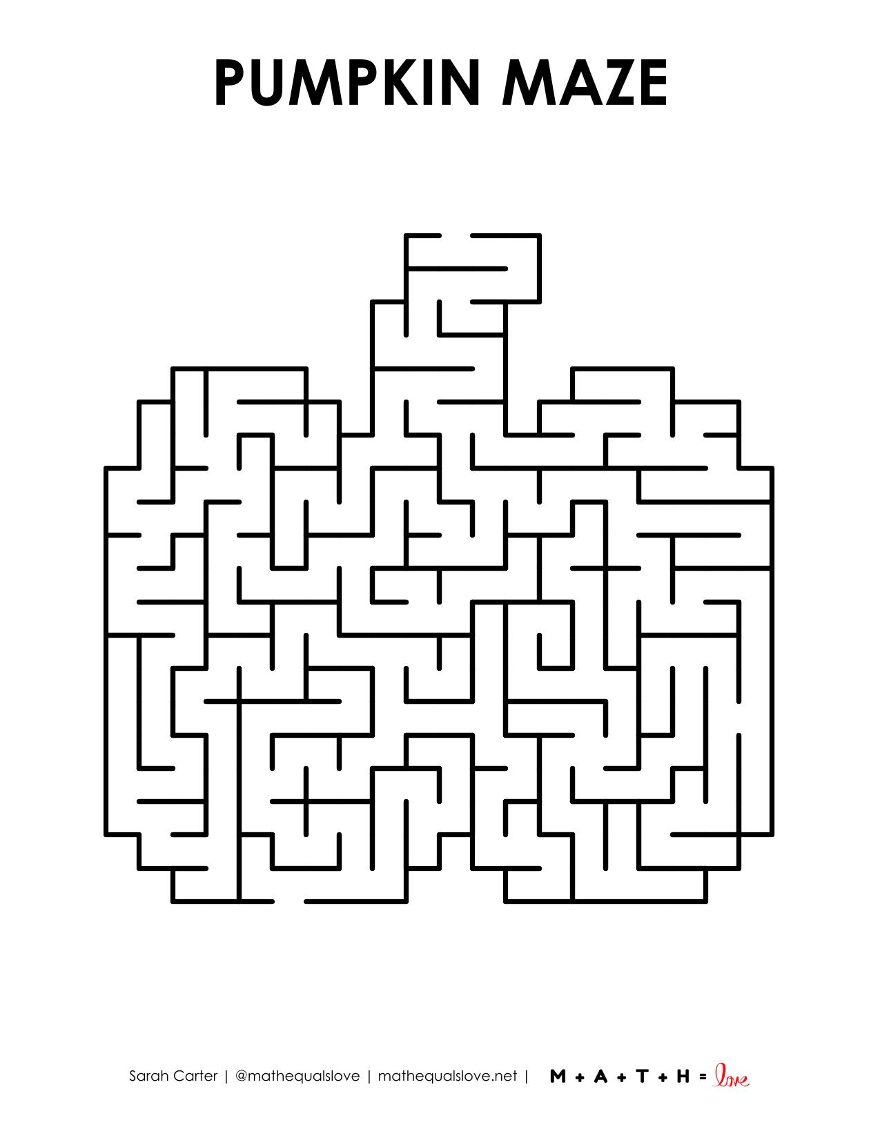 Pumpkin Maze Printable for Fall or Halloween | Math = Love
