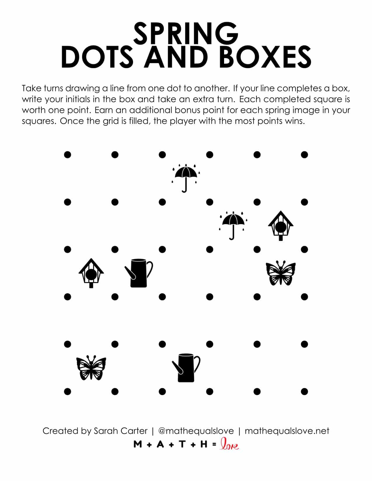 Spring Dots and Boxes Game | Math = Love