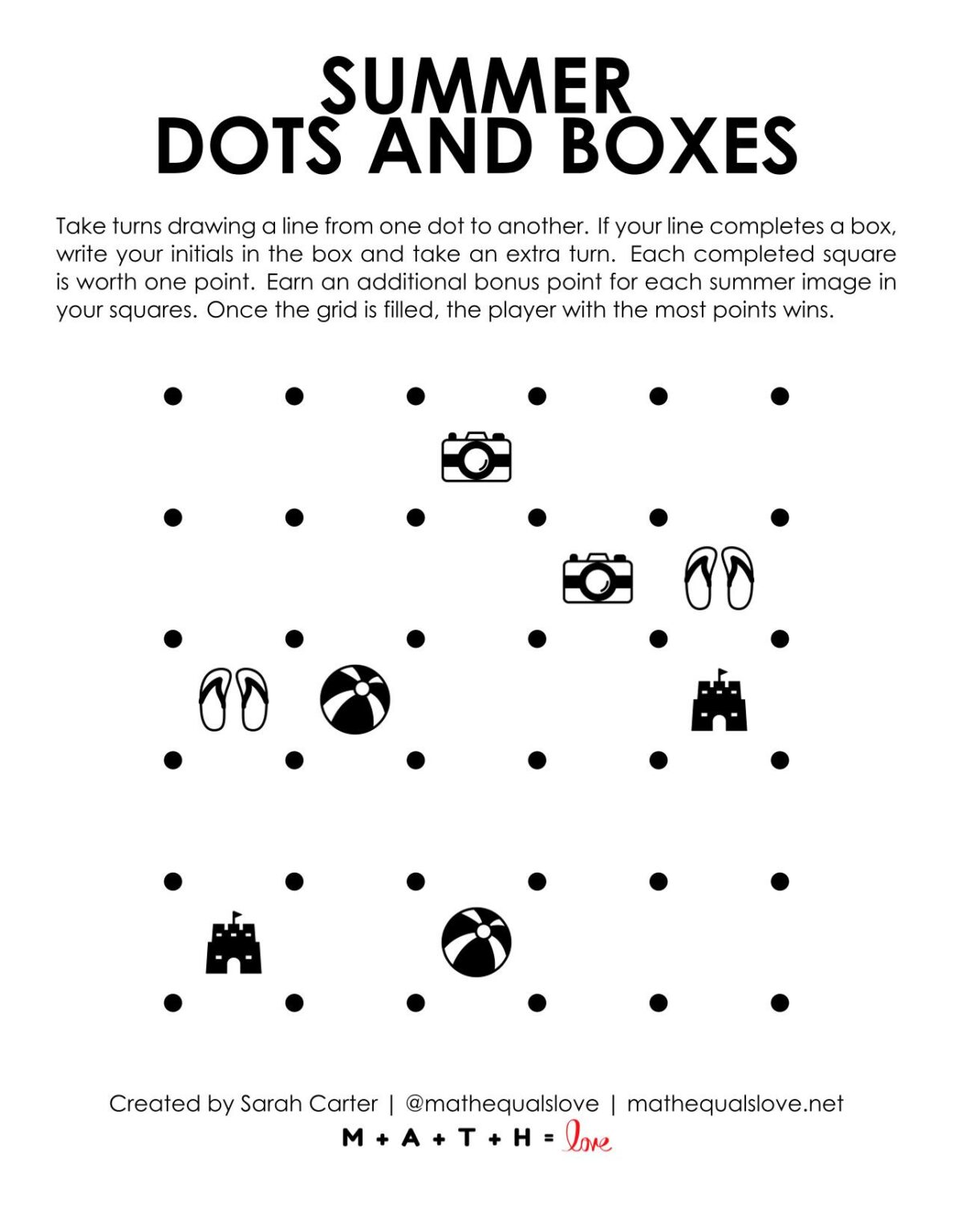 Summer Dots and Boxes Game | Math = Love