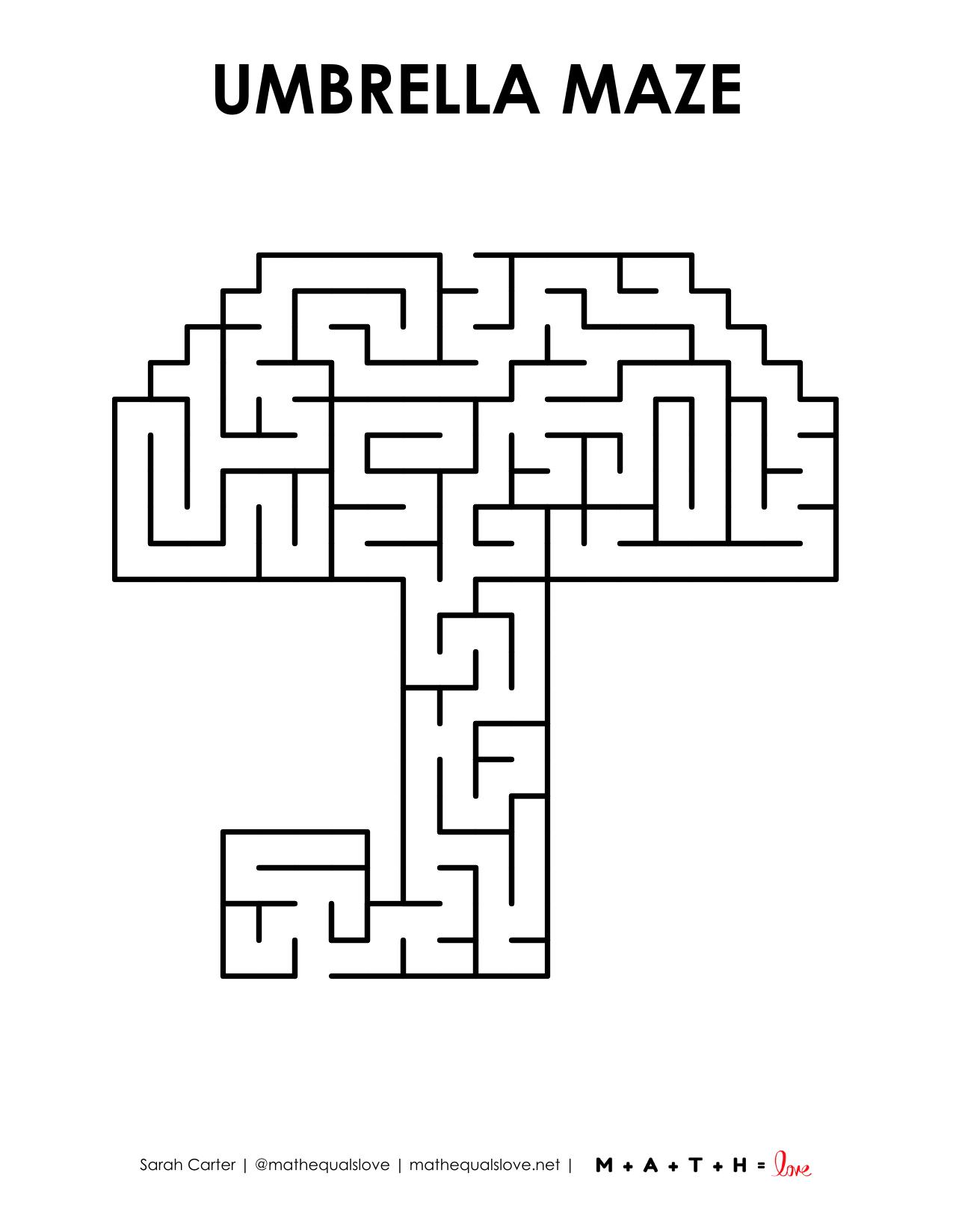 Umbrella Maze Printable | Math = Love
