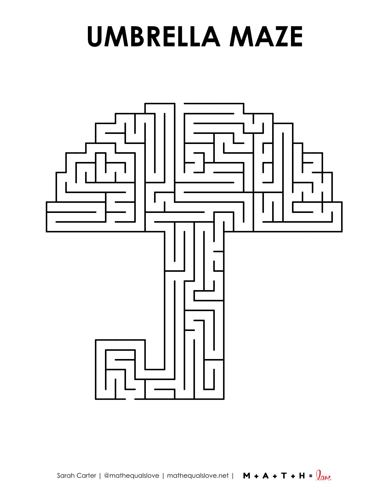 Umbrella Maze Printable | Math = Love