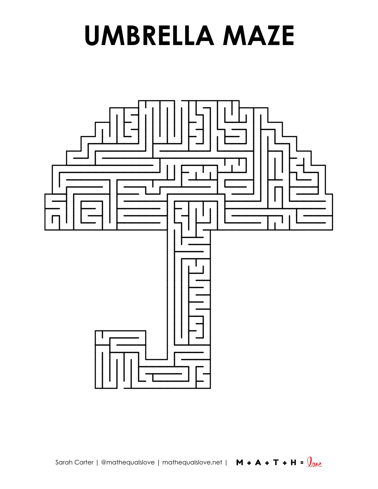 Umbrella Maze Printable | Math = Love