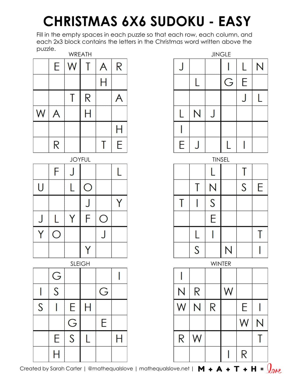 Christmas 6x6 Sudoku Puzzles [Free Printable PDF]