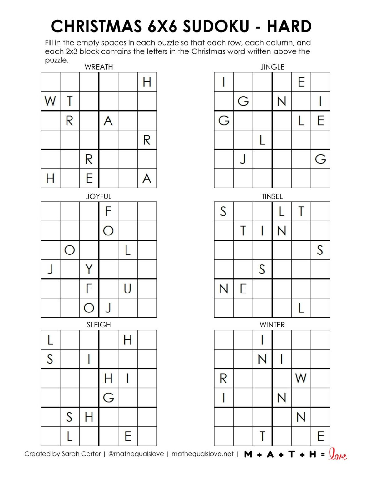 Christmas 6x6 Sudoku Puzzles [Free Printable PDF]