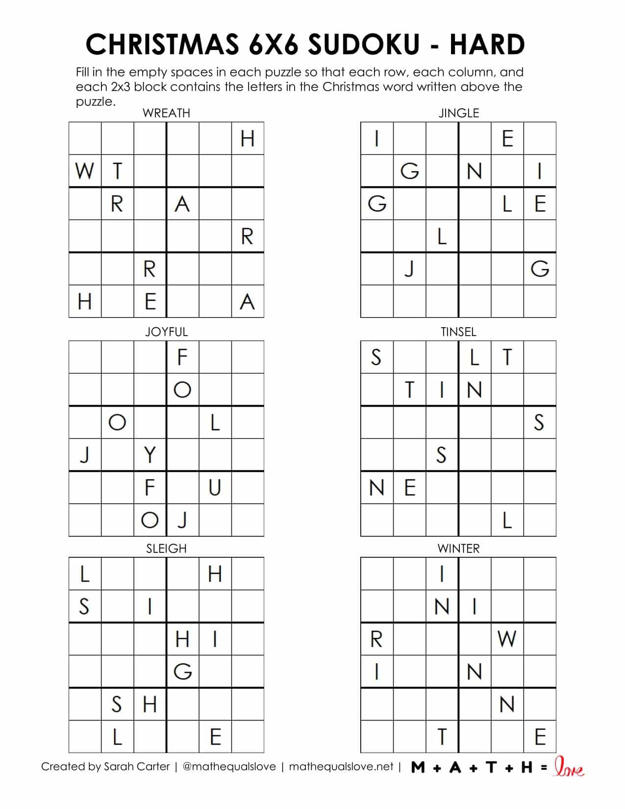 Christmas 6x6 Sudoku Puzzles [Free Printable PDF]