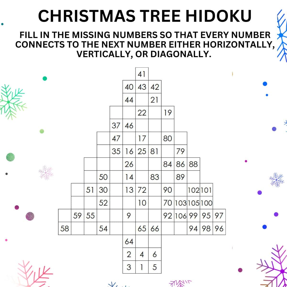 Christmas Tree Hidato Puzzles [Free Printable PDF]