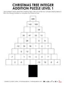 Christmas Tree Integer Addition Puzzles | Math = Love