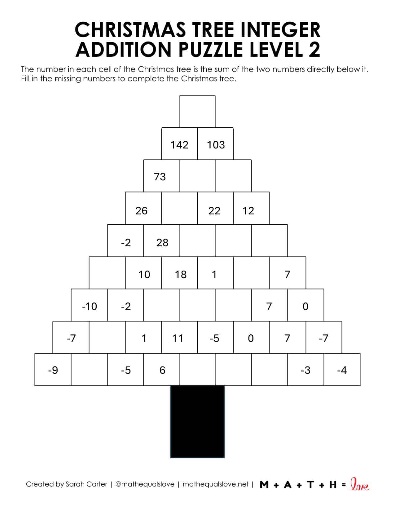 Christmas Tree Integer Addition Puzzles | Math = Love