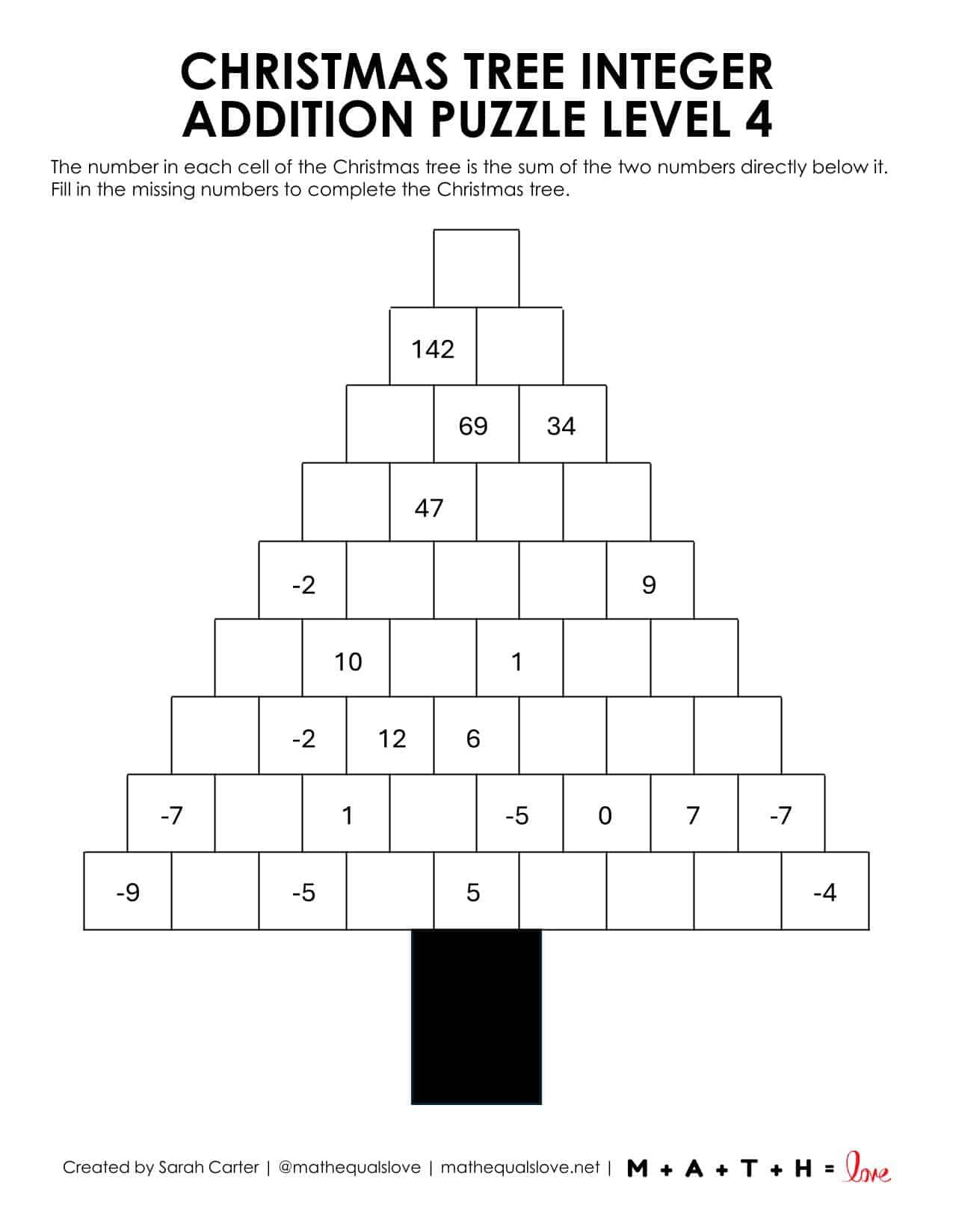 Christmas Tree Integer Addition Puzzles | Math = Love