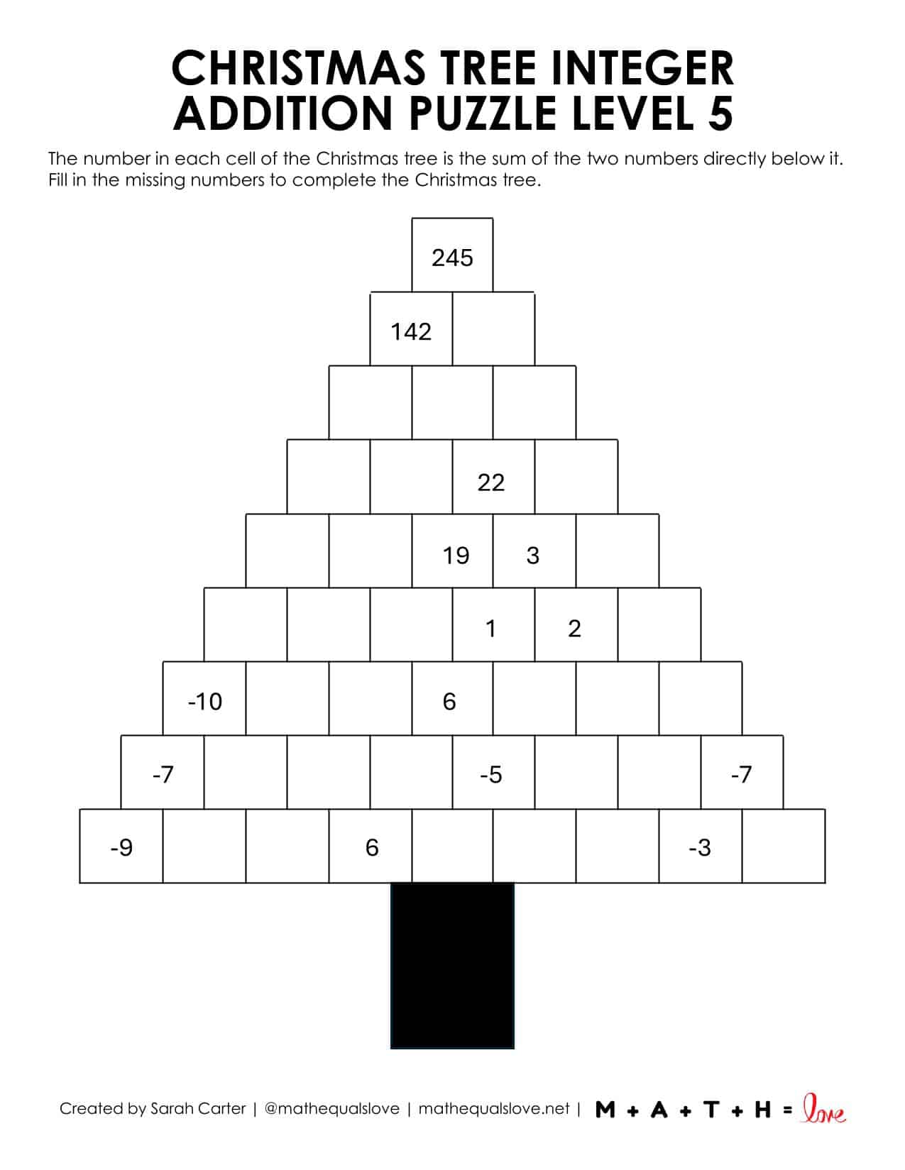 Christmas Tree Integer Addition Puzzles | Math = Love