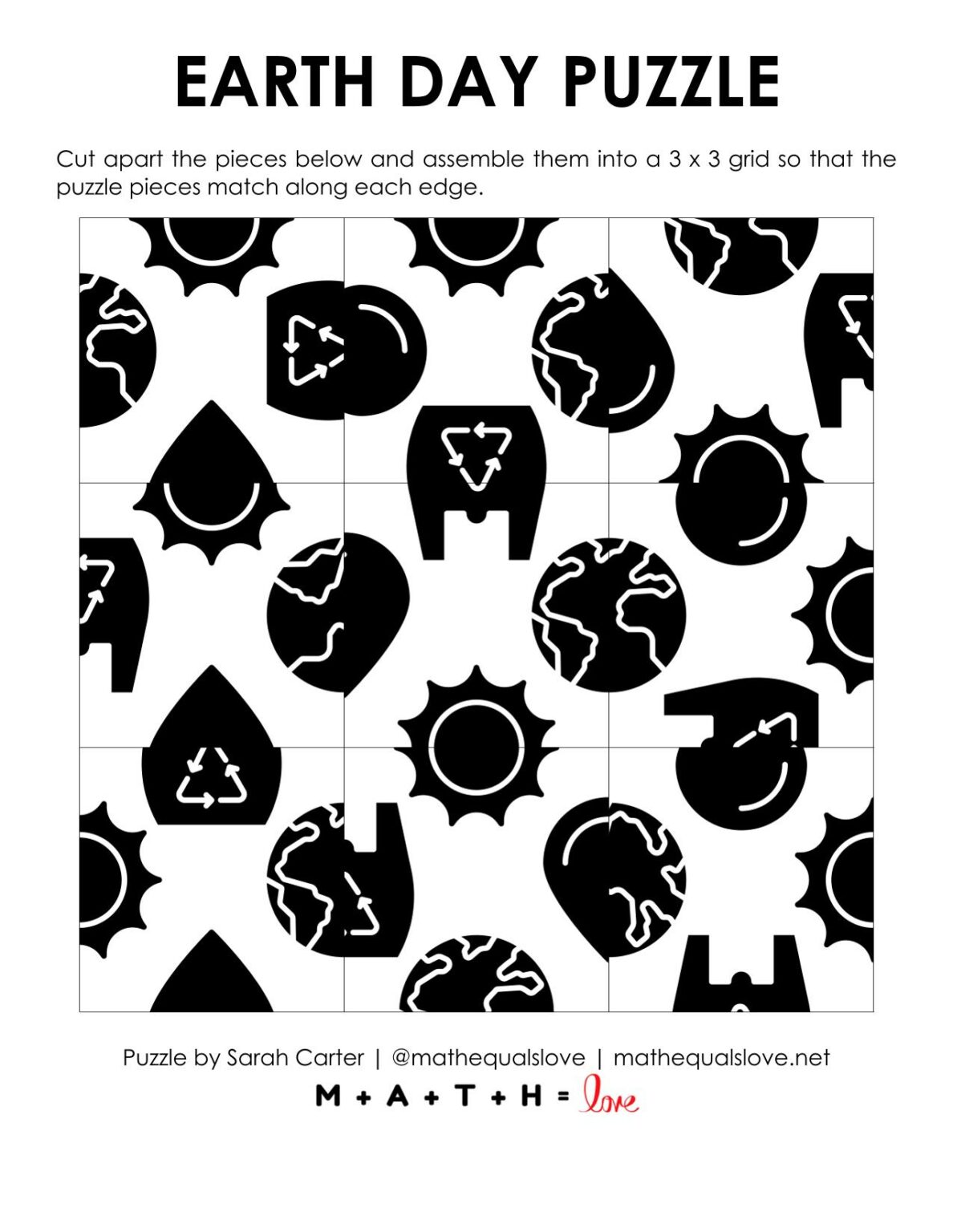 Earth Day Square Edge Matching Puzzle | Math = Love