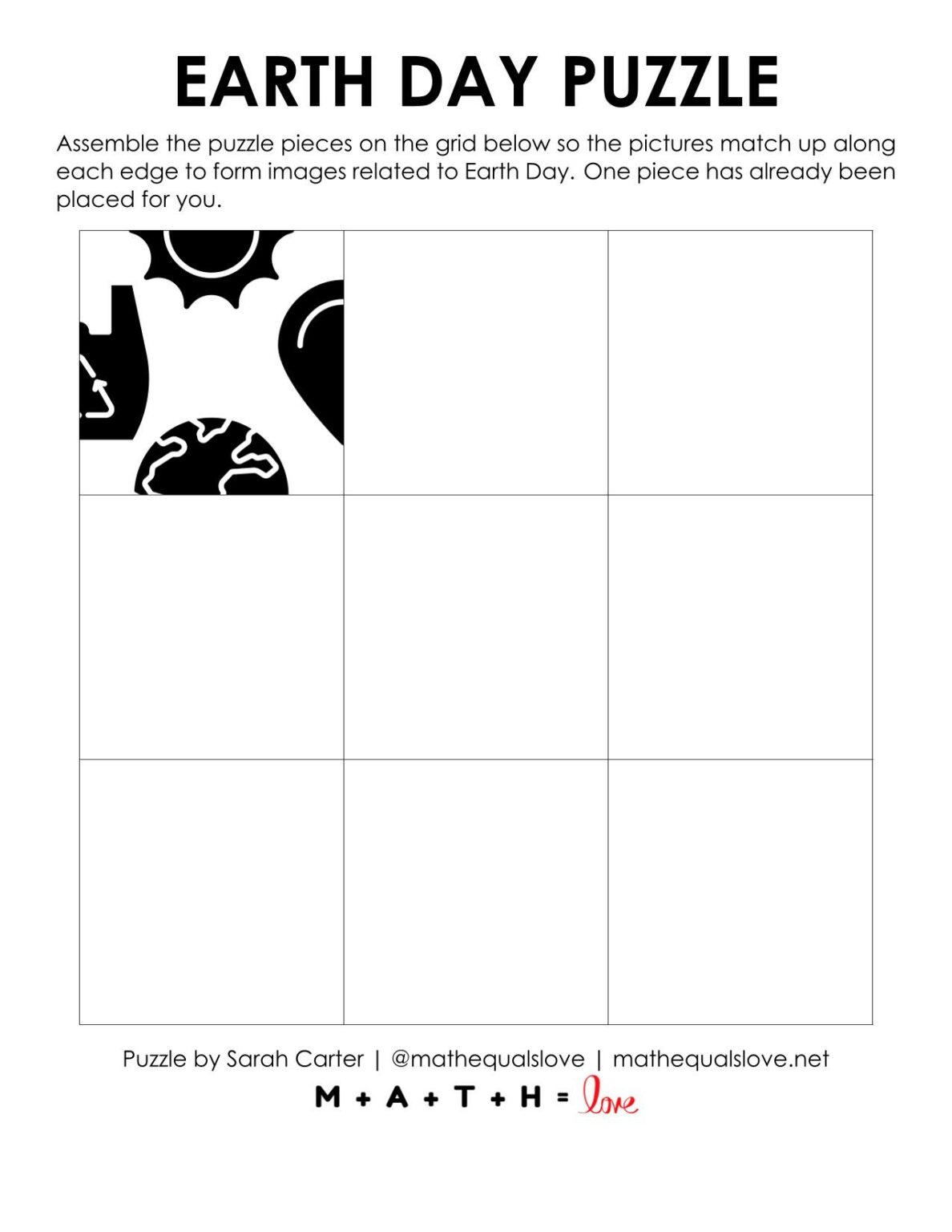 Earth Day Square Edge Matching Puzzle | Math = Love