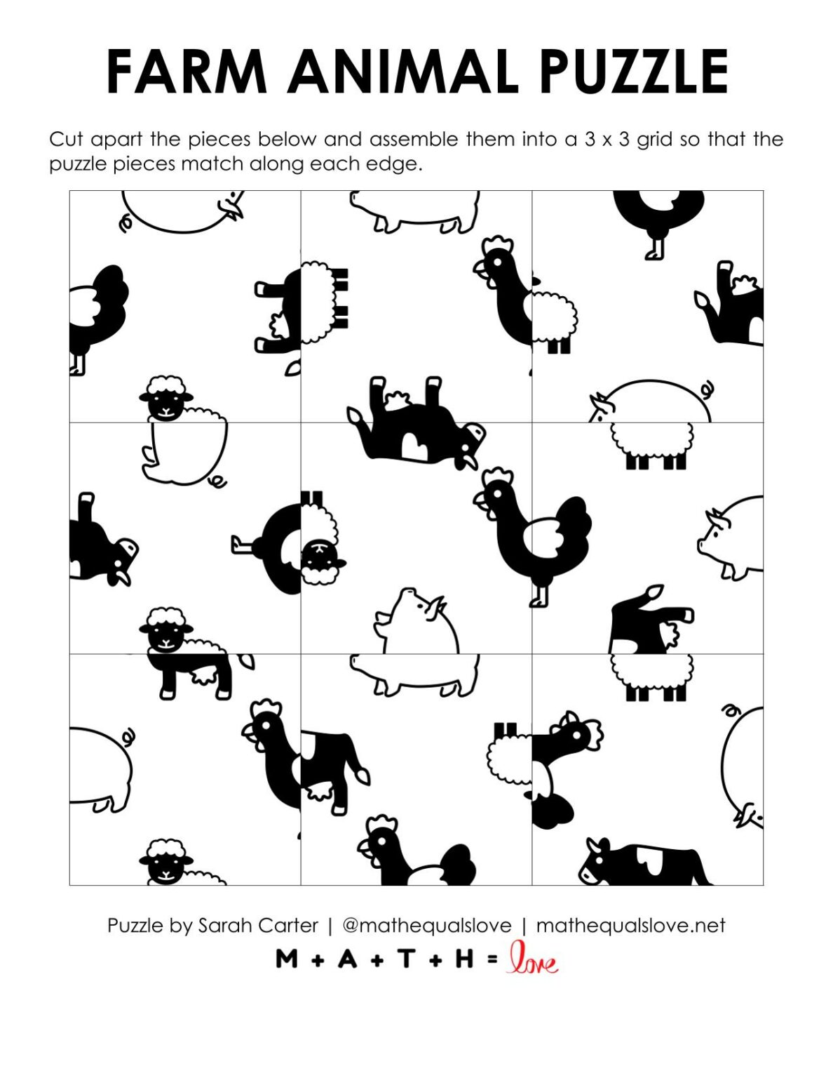 Farm Animal Square Edge Matching Puzzle | Math = Love