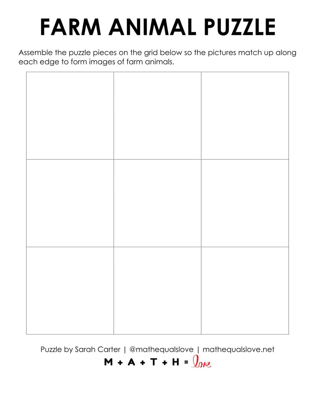 Farm Animal Square Edge Matching Puzzle | Math = Love