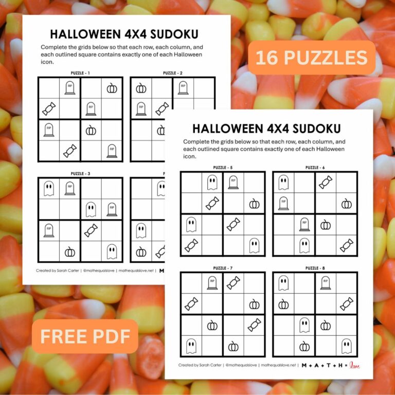 Halloween Sudoku - 4x4 Puzzles with Pictures | Math = Love