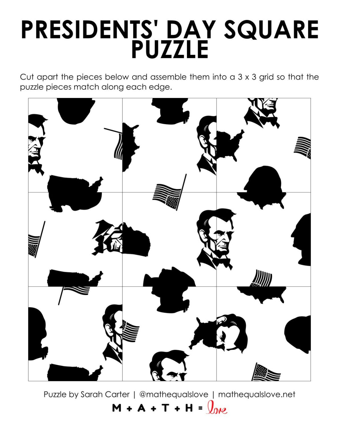 Presidents' Day Square Edge Matching Puzzle | Math = Love