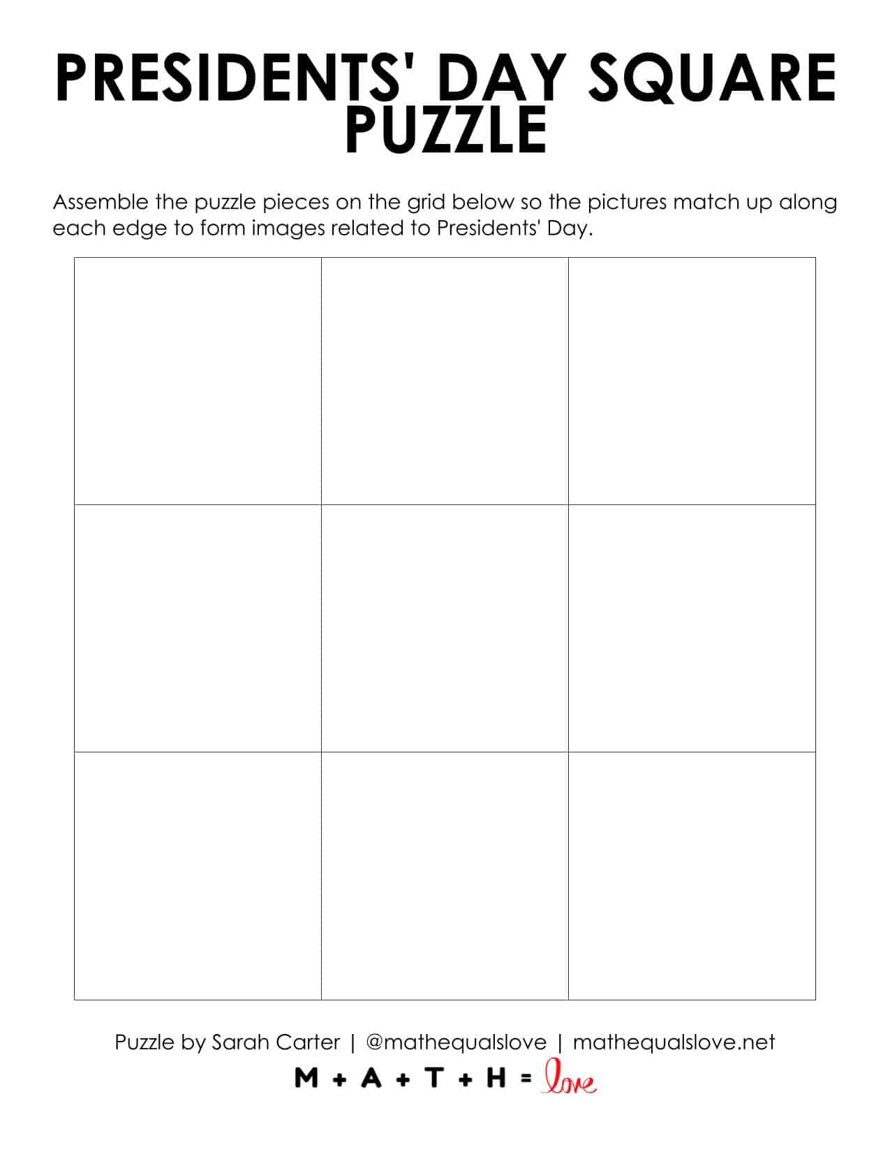 Presidents' Day Square Edge Matching Puzzle | Math = Love