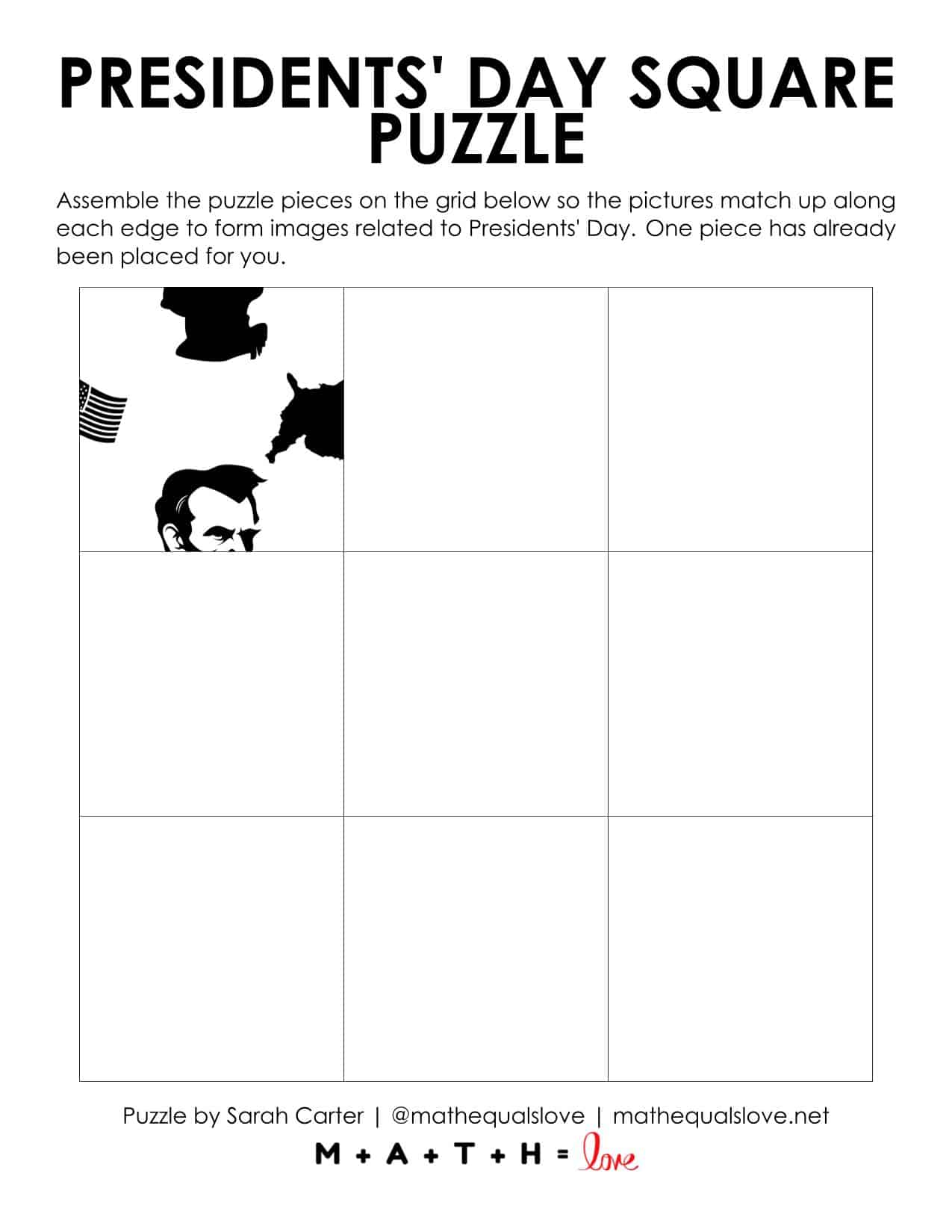 Presidents' Day Square Edge Matching Puzzle | Math = Love