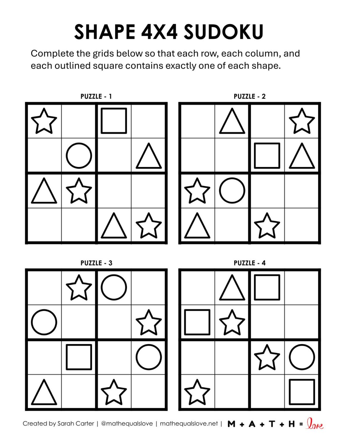 Shape Sudoku Puzzles - 4x4 [Free Printable PDF]