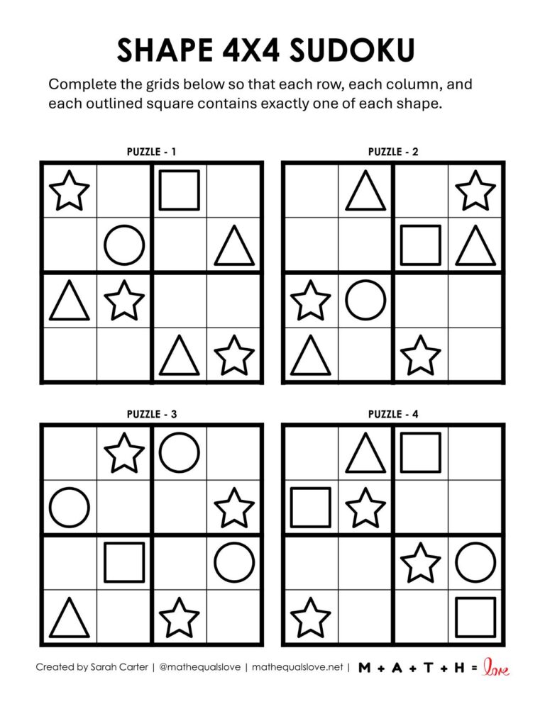 Shape Sudoku Puzzles - 4x4 [Free Printable PDF]