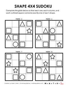 Shape Sudoku Puzzles - 4x4 [Free Printable PDF]