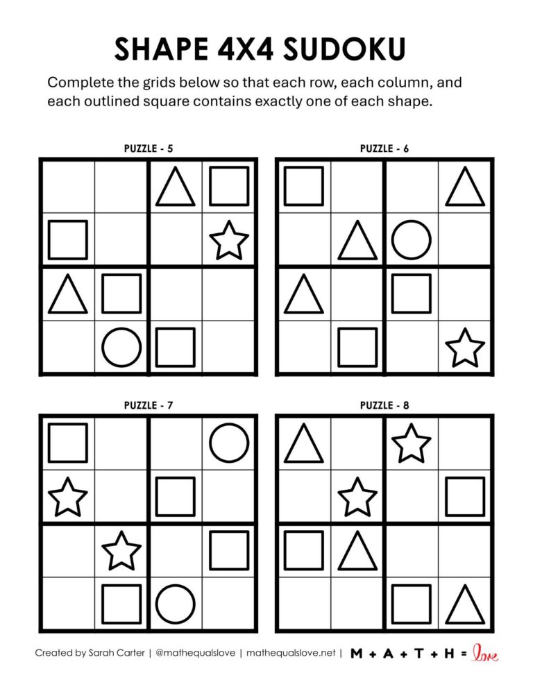 Shape Sudoku Puzzles - 4x4 [Free Printable PDF]