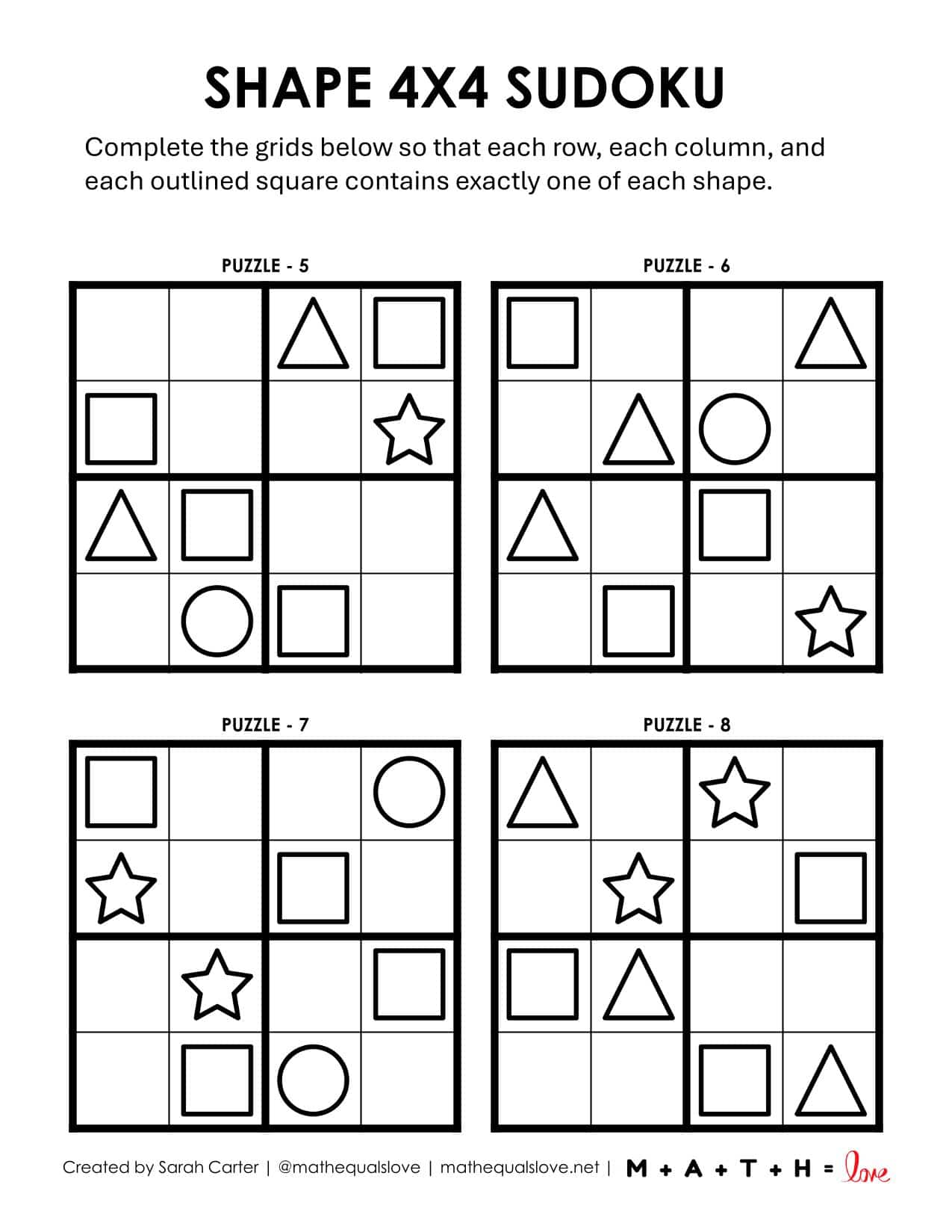 Shape Sudoku Puzzles - 4x4 [Free Printable PDF]