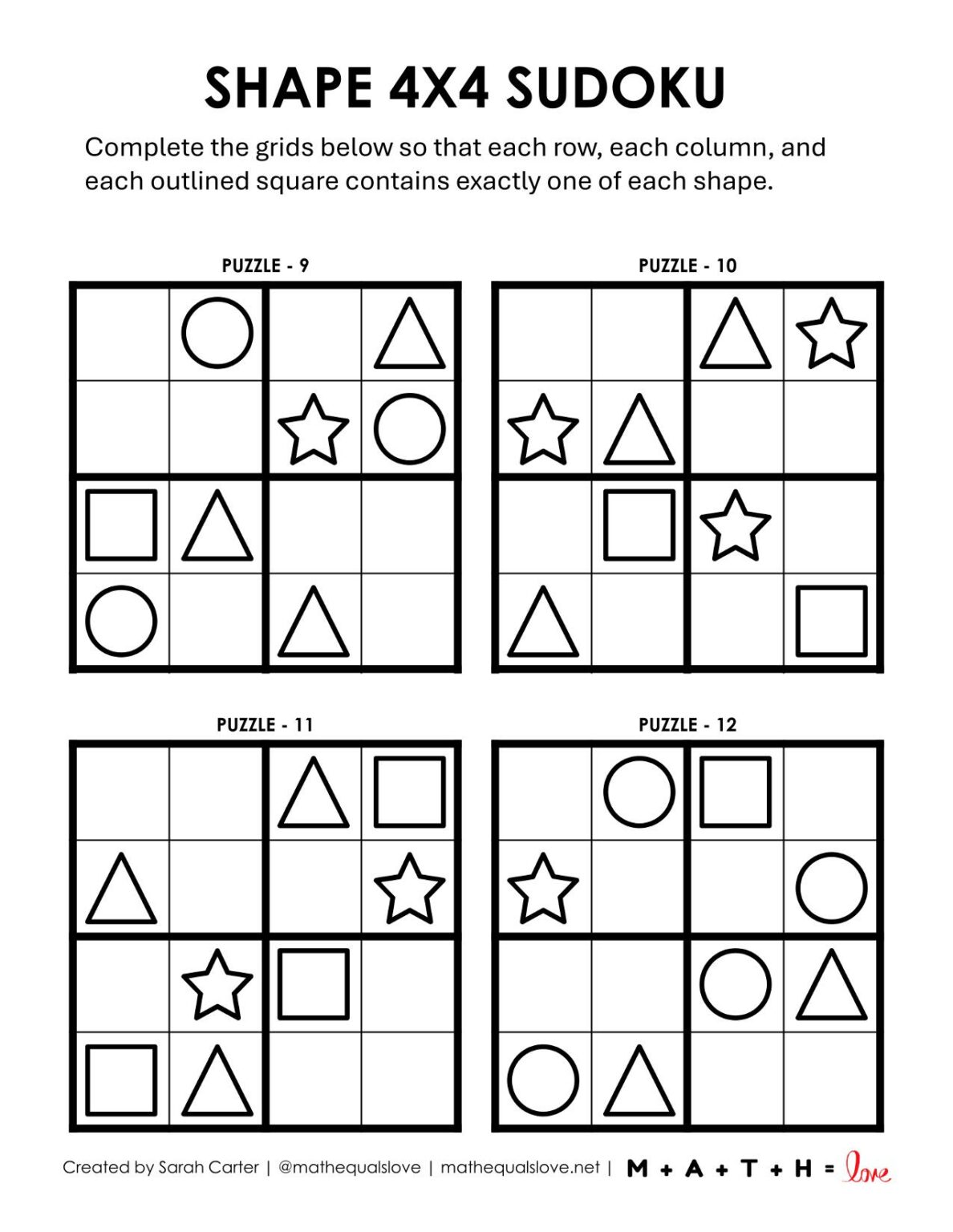 Shape Sudoku Puzzles - 4x4 [Free Printable PDF]