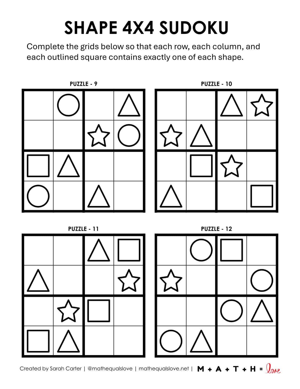 Shape Sudoku Puzzles - 4x4 [Free Printable PDF]