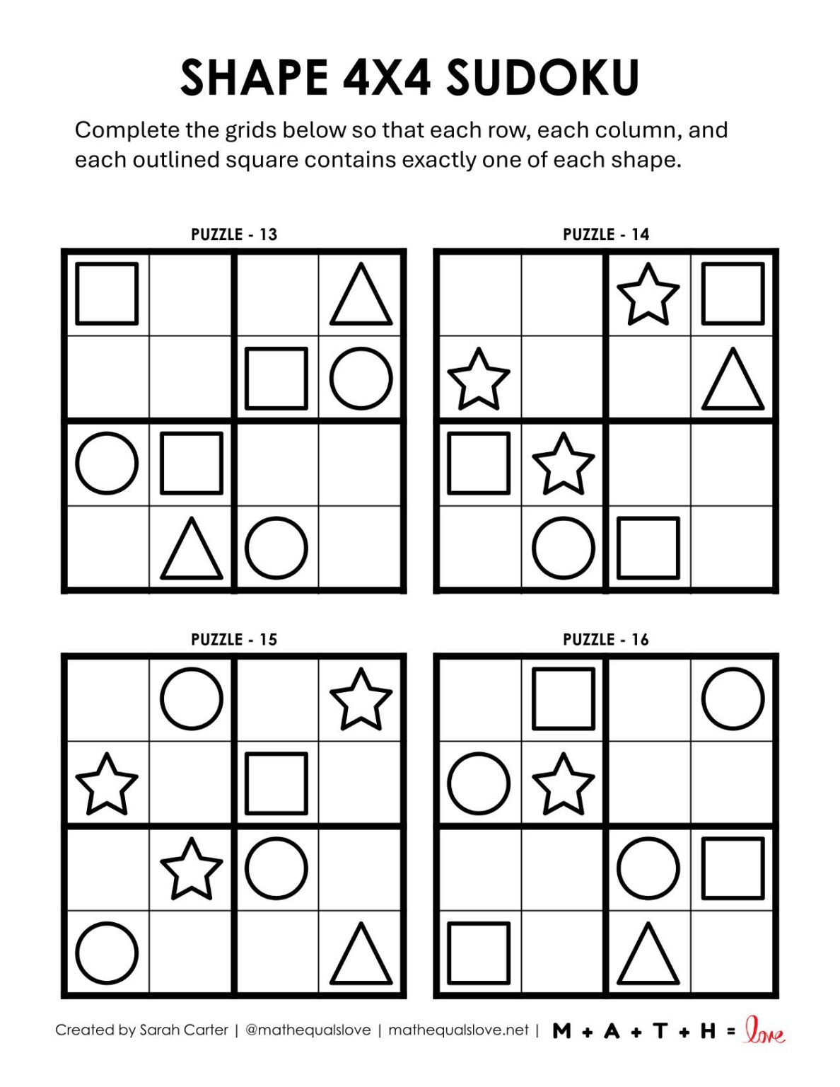 Shape Sudoku Puzzles - 4x4 [Free Printable PDF]