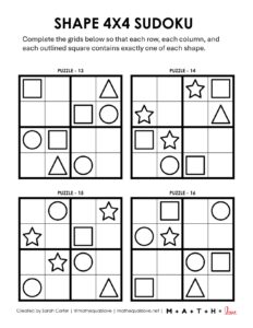 Shape Sudoku Puzzles - 4x4 [Free Printable PDF]